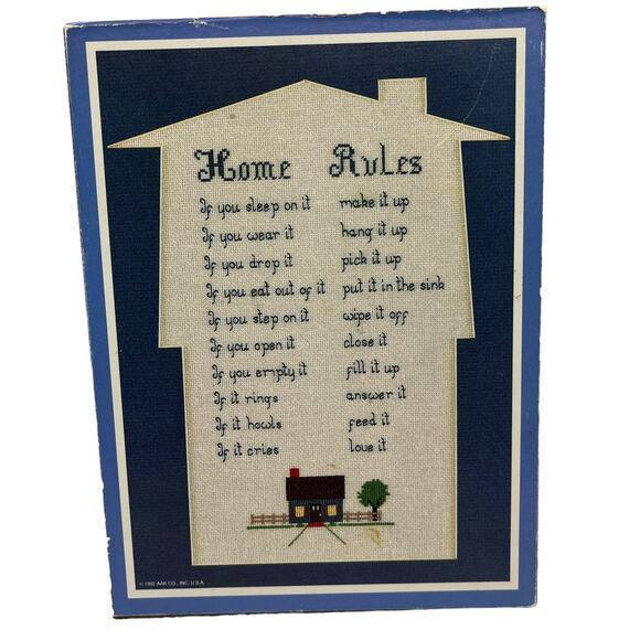 Vintage | Accents | Home Rules Sign 992 Retro Kitsch Blue White ...